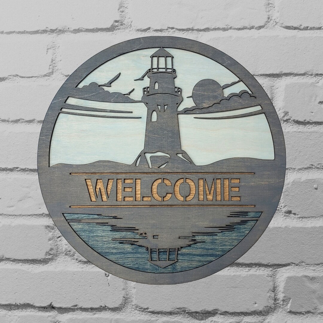 Lighthouse WELCOME Wall Art Sign - Weathered Gray & Cypress Colors - Etsy