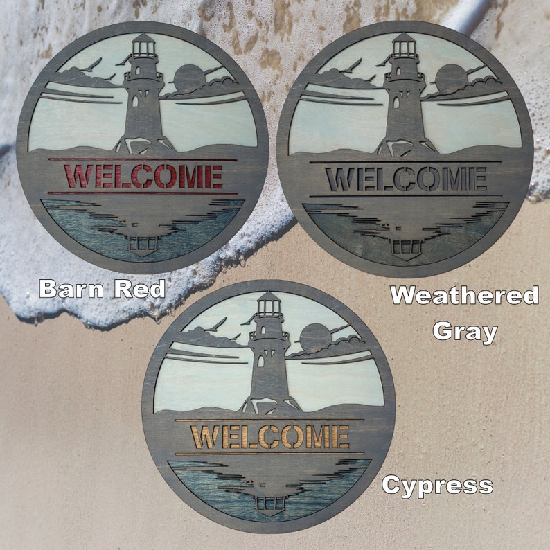 Lighthouse WELCOME Wall Art Sign - Weathered Gray & Cypress Colors - Etsy