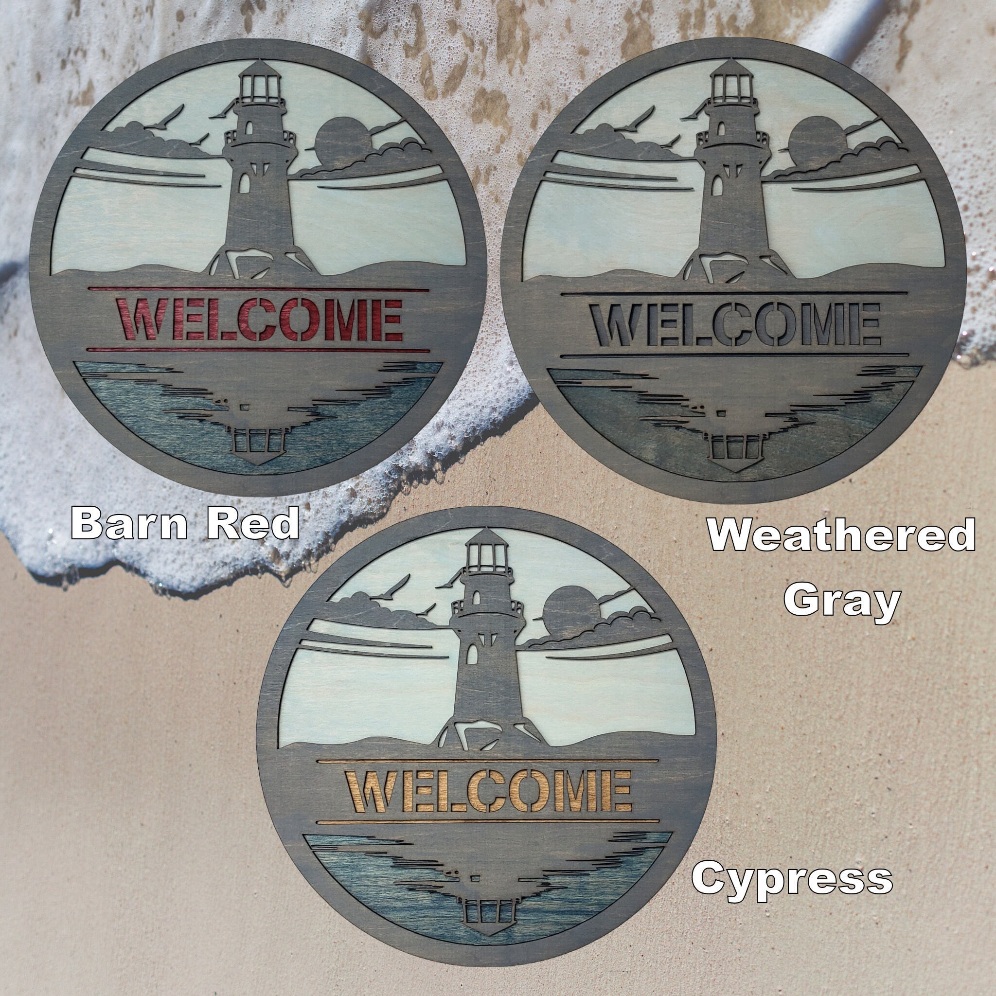 Lighthouse WELCOME Wall Art Sign - Weathered Gray & Cypress Colors - Etsy
