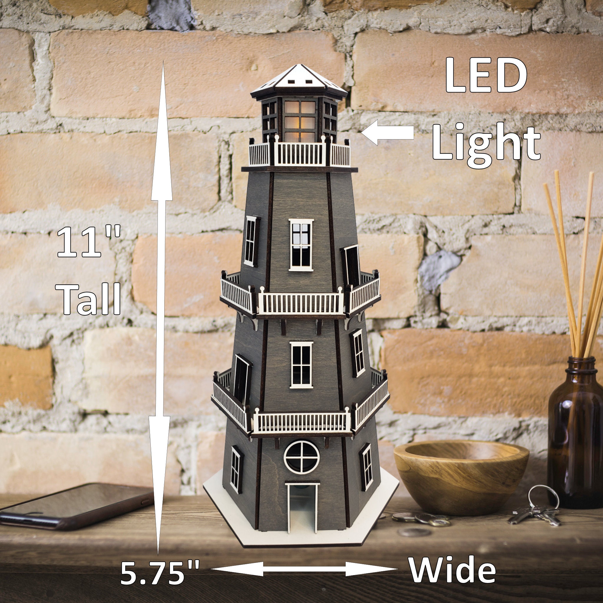 Lighthouse W/led Beacon Light Premium Finish - 3 Color Stain ...