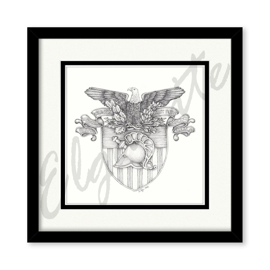 West Point Crest Hand Drawn Print United States Military Academy ...