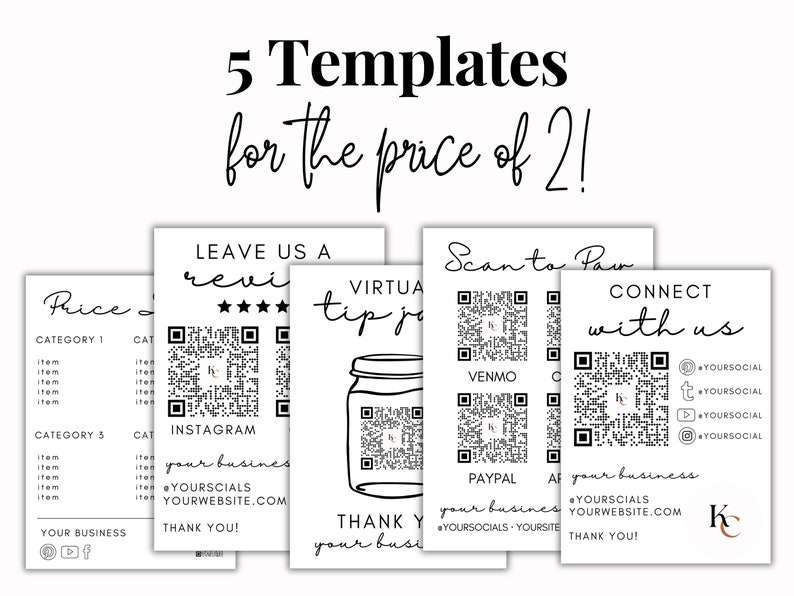 Qr Code Sign Template Bundle, Small Business Templates, Scan to Pay ...