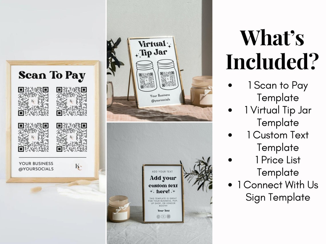 Qr Code Sign Template Bundle Vendor Booth Sign Craft Show - Etsy