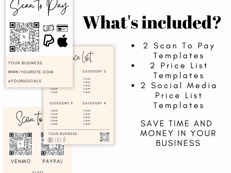Printable Price List Scan to Pay Signs, Small Business Vendor Booth ...