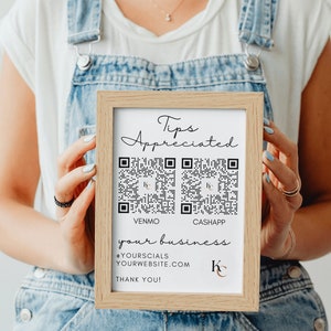 Tip Sign, Small Business Tips Sign, Venmo Tip Sign, Virtual Tip Jar, Qr ...