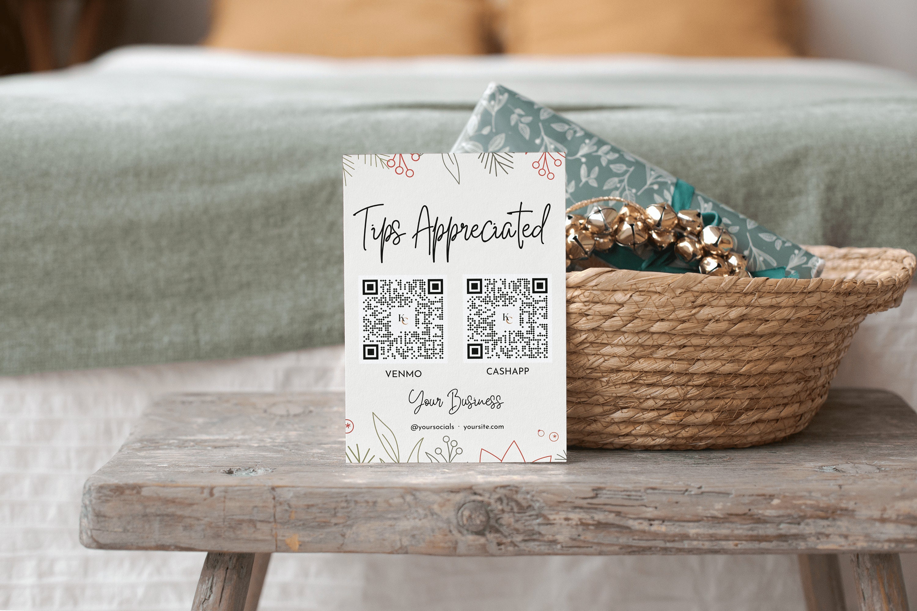Holiday Printable Tips Appreciated Payment Sign QR Code Template ...