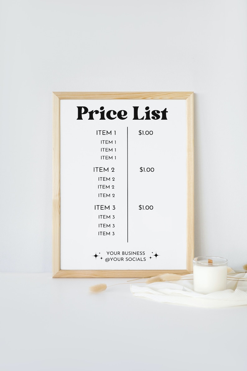 Retro Price List Template, Vendor Booth Sign, Editable Pricing Sheet ...