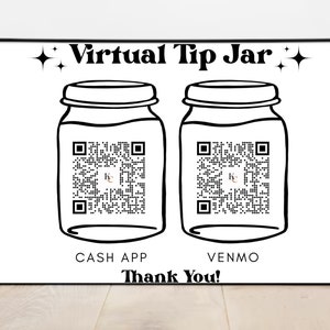 Virtual Tip Jar Sign, Virtual Tip Jar Template, QR Code Sign, Venmo Cashapp Payment Sign, Venmo ...