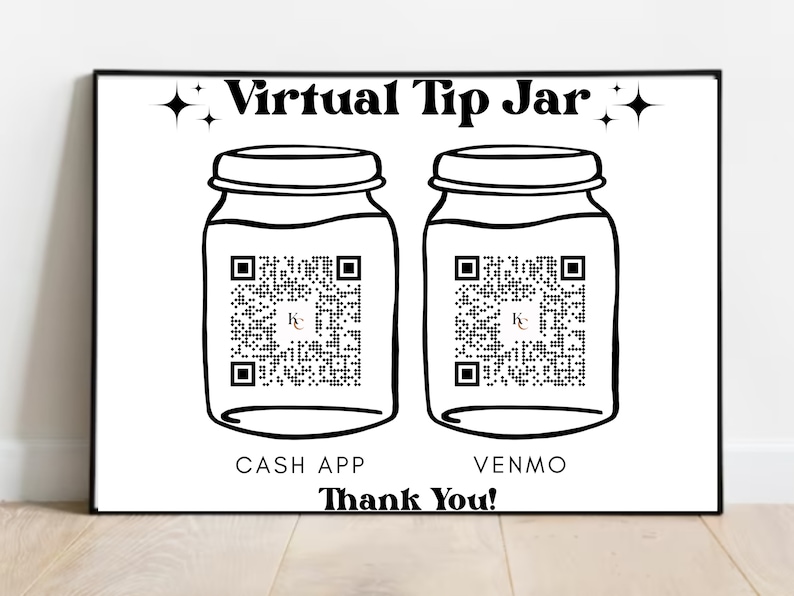 Virtual Tip Jar Sign, Virtual Tip Jar Template, QR Code Sign, Venmo Cashapp Payment Sign, Venmo ...