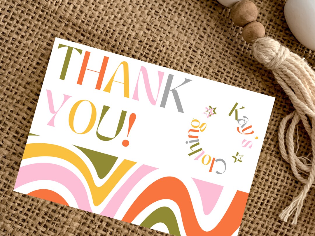 Groovy 70s Editable Thank You Card Business Template, Small Business ...