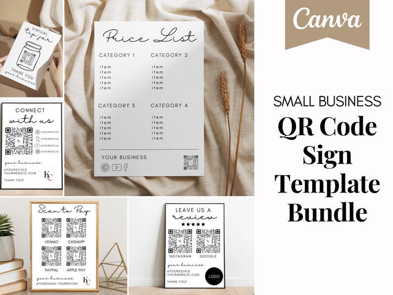Qr Code Sign Template Bundle, Small Business Templates, Scan to Pay ...