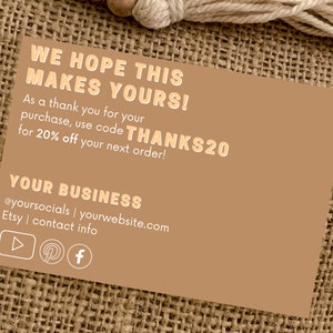 Boho Editable Thank You Card Business Template, Small Business ...