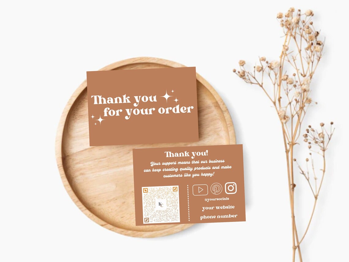Retro Editable QR Code Thank You Card Business Template, Small Business ...