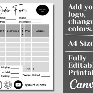 Editable Order Form Canva Template, Custom Order Form, Small Business ...