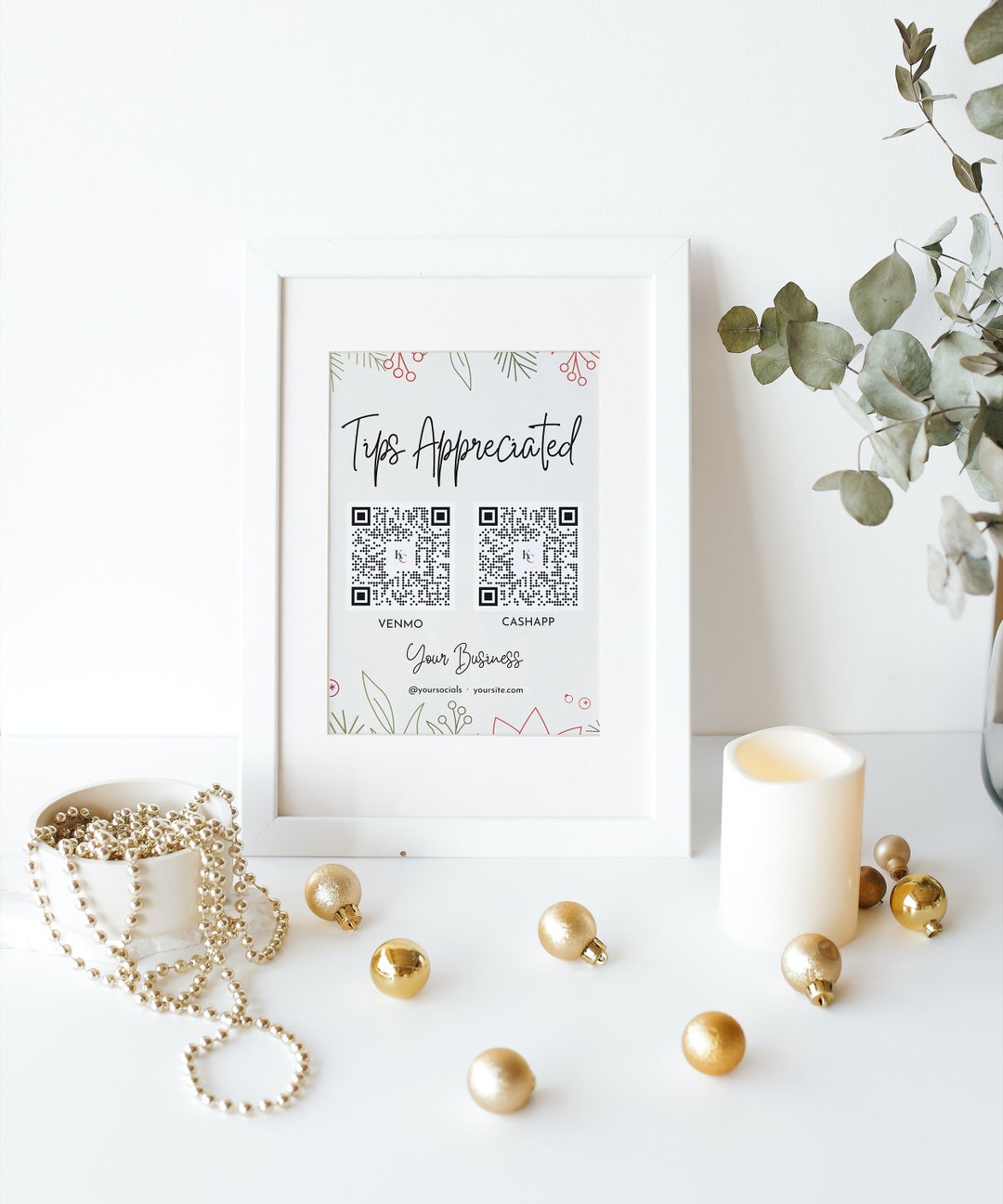 Holiday Printable Tips Appreciated Payment Sign QR Code Template ...