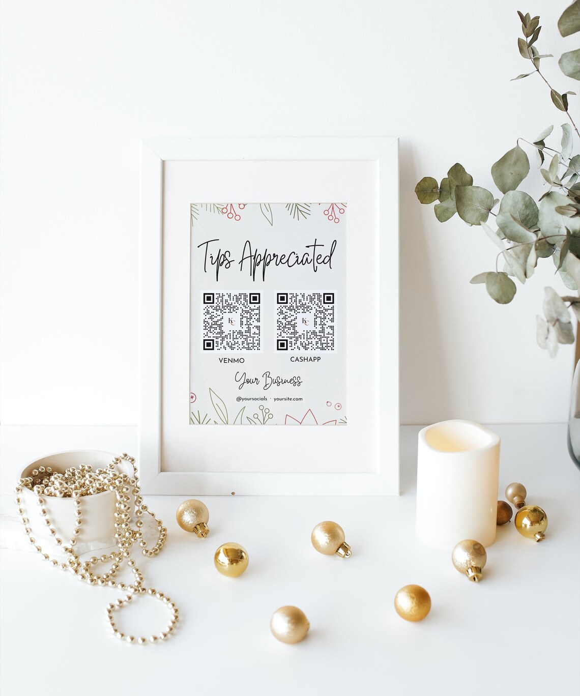 Holiday Printable Tips Appreciated Payment Sign QR Code Template ...