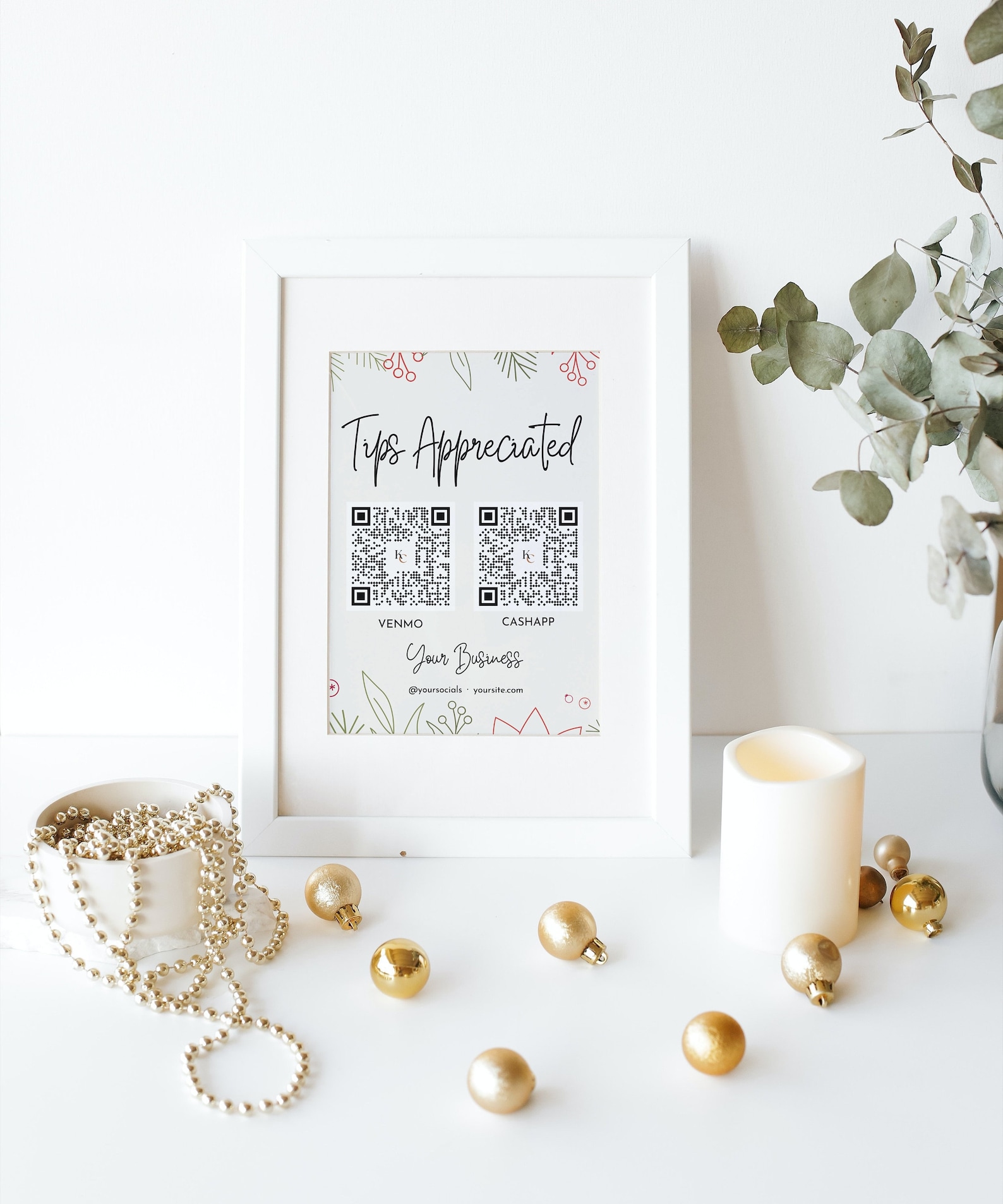 Holiday Printable Tips Appreciated Payment Sign QR Code Template ...