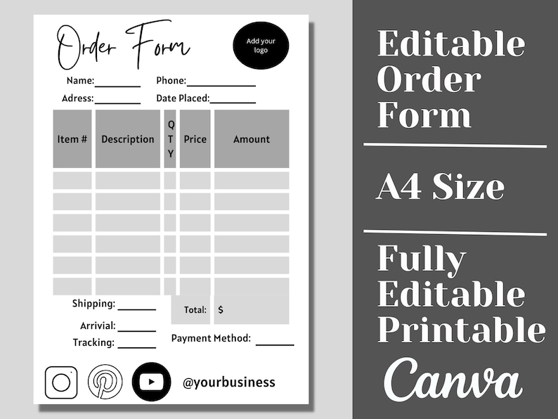 Editable Order Form Canva Template, Custom Order Form, Small Business ...