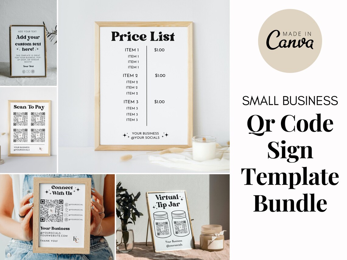 Qr Code Sign Template Bundle Vendor Booth Sign Craft Show - Etsy