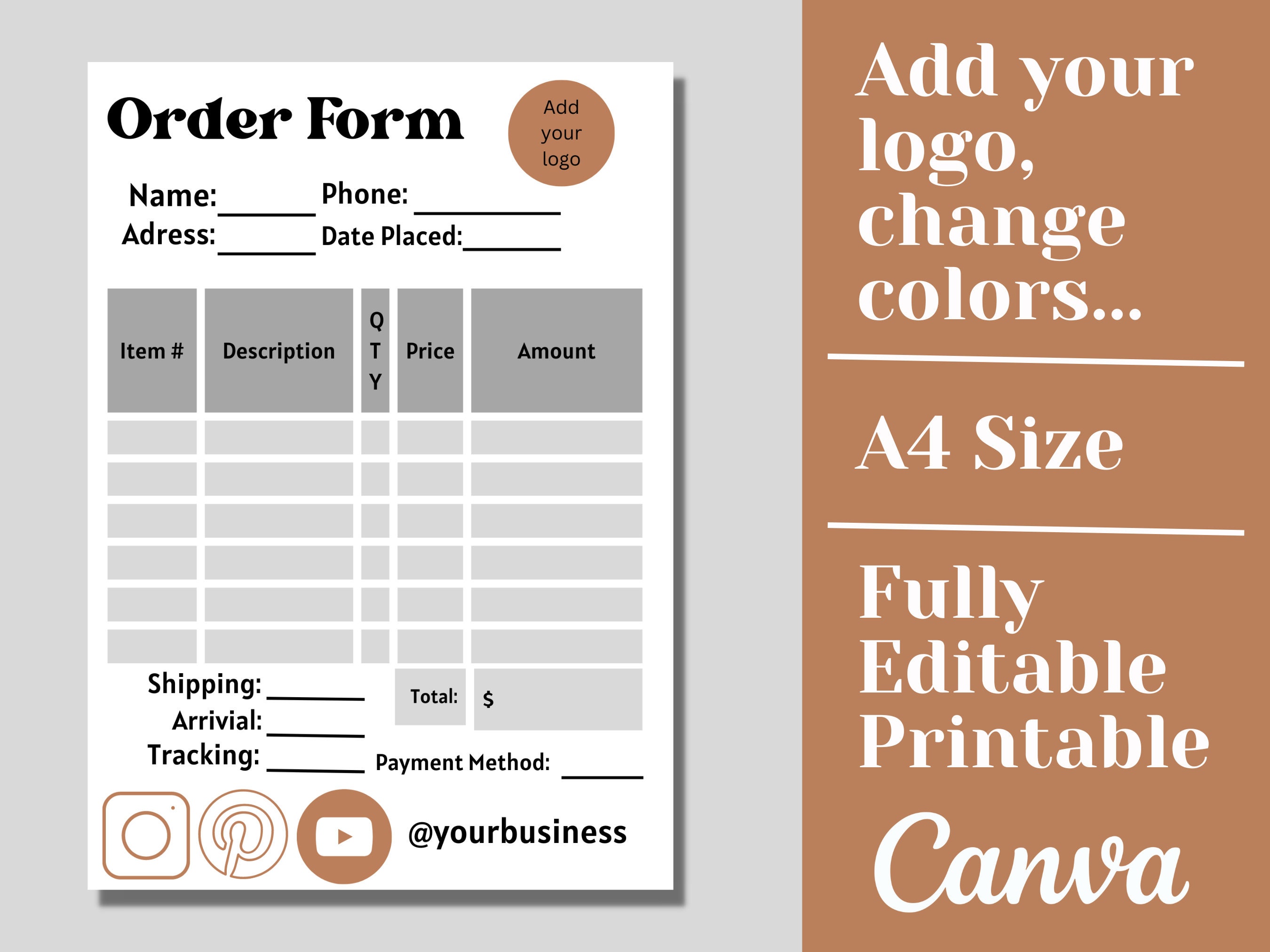 Editable Order Form Template,printable Shirt Order Form,editable Small Business Order Forms ...