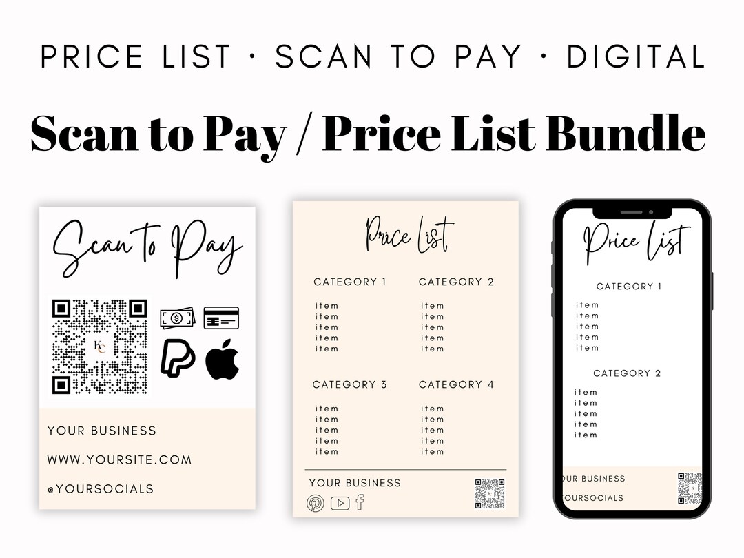 Printable Price List Scan to Pay Signs, Small Business Vendor Booth ...