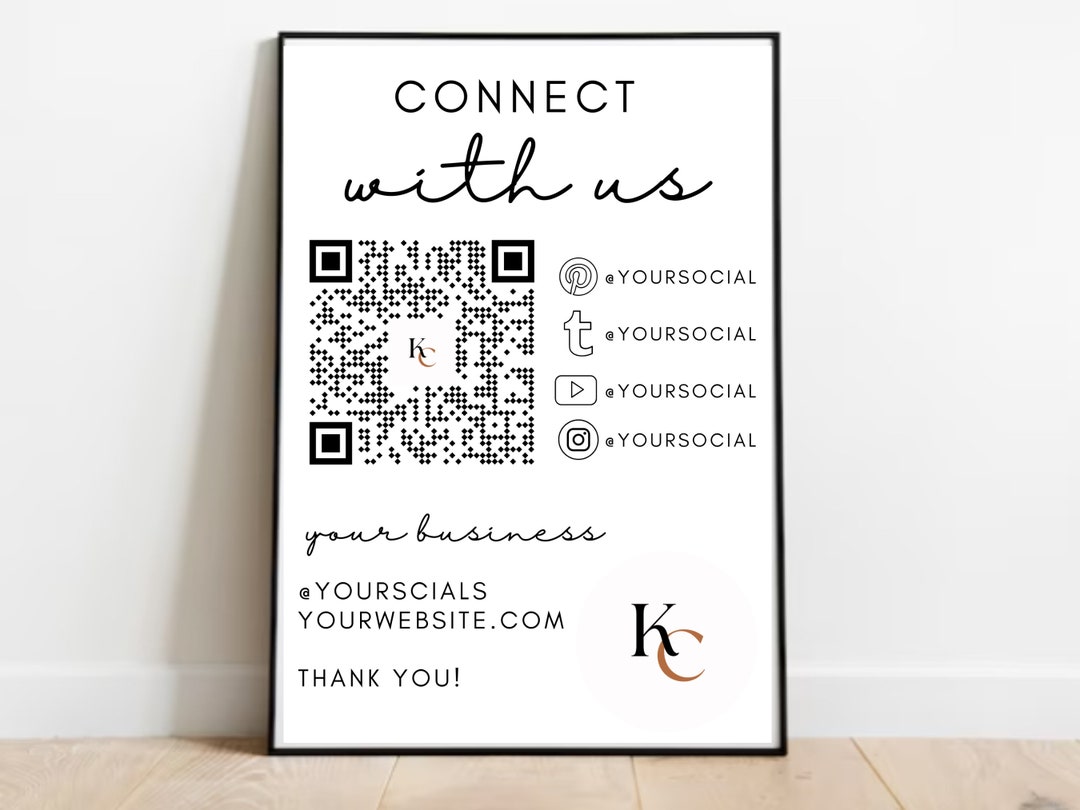 Retro QR Code Social Media Sign Template, Social Media Business Sign ...