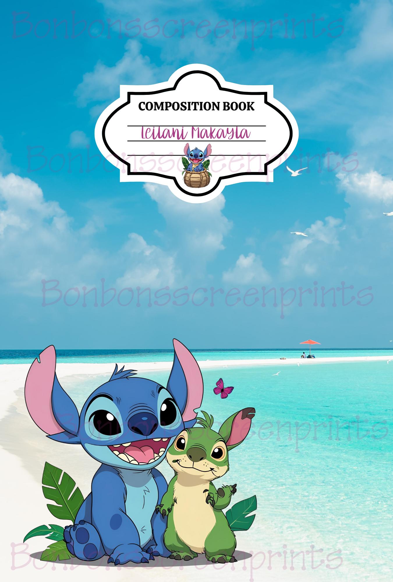 Personalized Stitch Composition Book Cover – Tropical Beach Theme ...