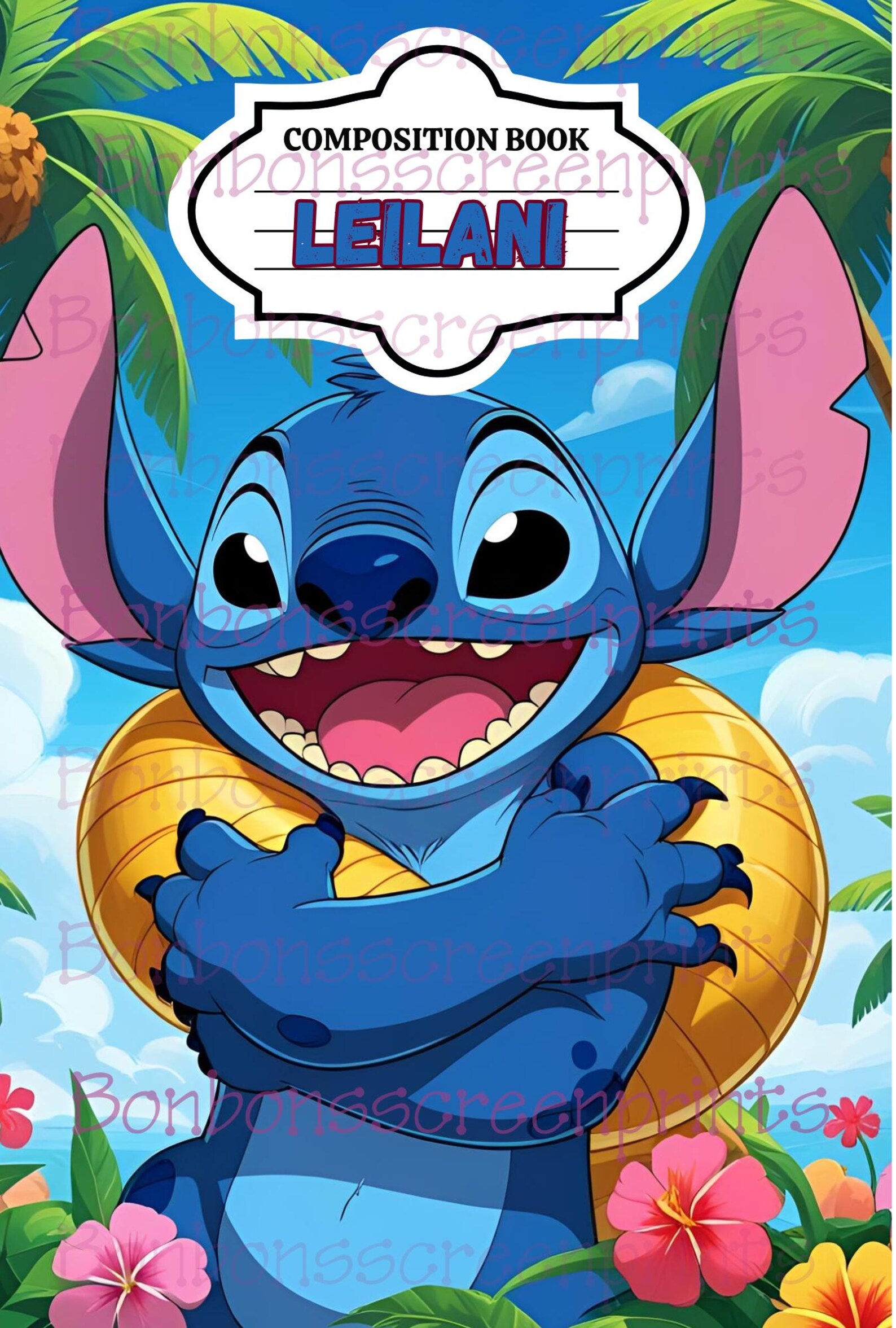 Personalized Stitch Composition Book Cover – Tropical Beach Theme ...