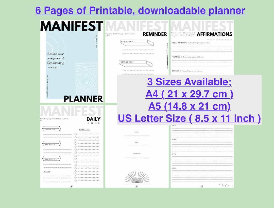 Manifest Planner PDF: Goal Tracker, A4/A5/US Letter (digital Printable ...
