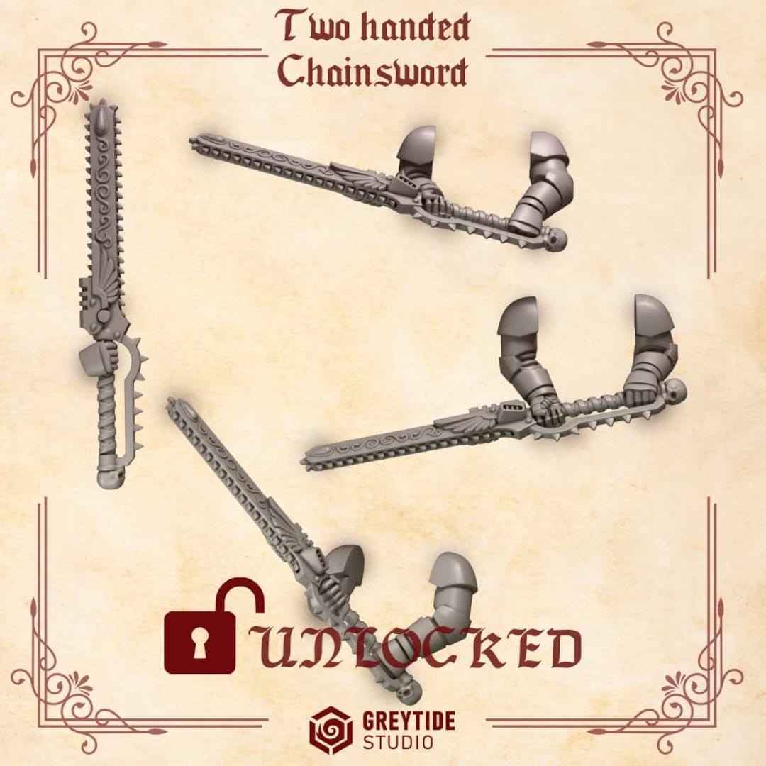 Crimson Lords Two Handed Chainsword Set X4 Scifi Space Warriors Wargame ...