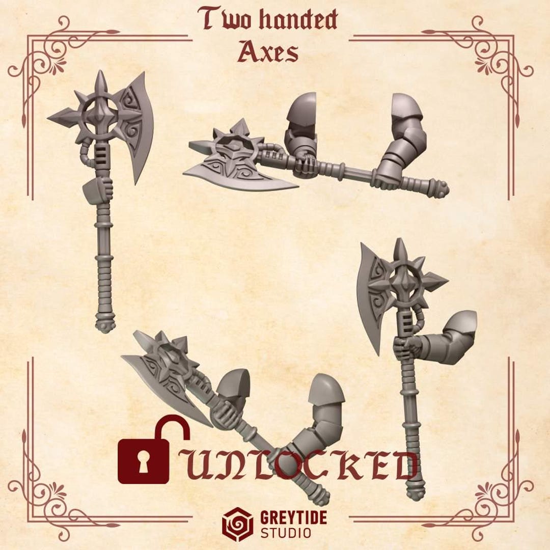 Crimson Lords Two Handed Axes Set X4 Scifi Space Warriors Wargame SM ...