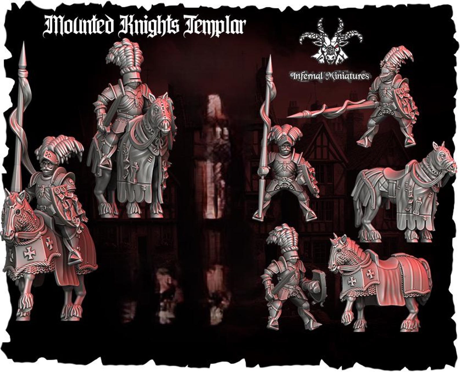 Mounted Knights Templars Set - 3 Knights and 2 Horses the Inquisition ...
