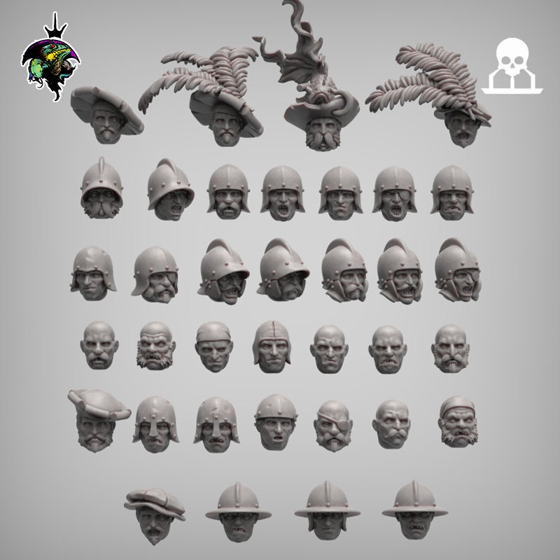 Mercenaries and Militia Head Set Fantasy Historical 28mm 32mm Reptilian ...