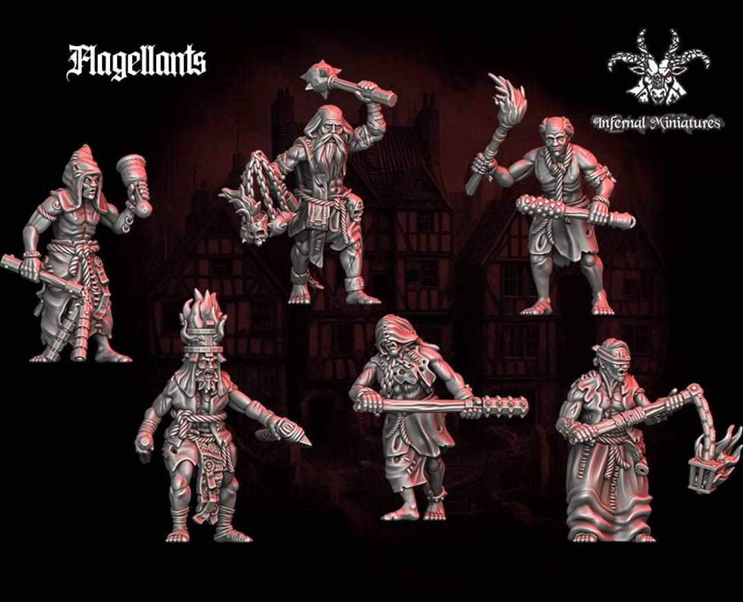 Flagellants Set X8 the Inquisition Oldhammer 28mm Fantasy Wargame 3D ...