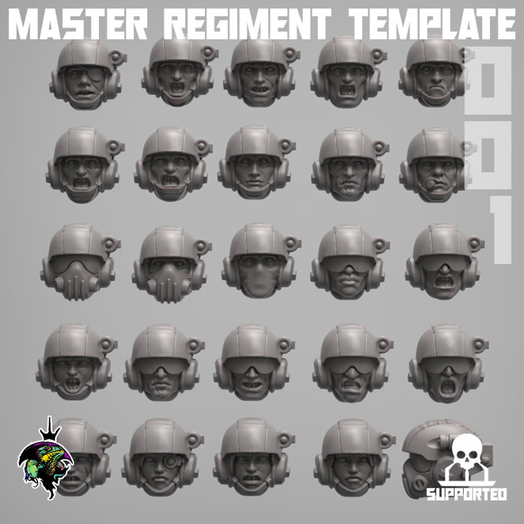 Master Regiment Heads Set X24 Scifi Wargame Roleplay 32mm 3D Reptilian ...