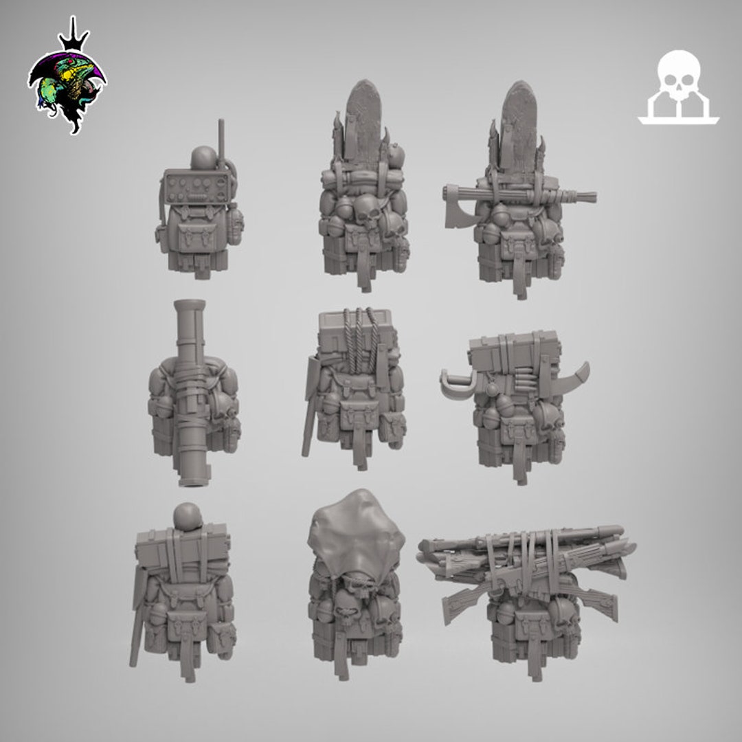Grimdark Soldier Backpack Set X9 Scifi Wargame Roleplay 32mm 3D ...