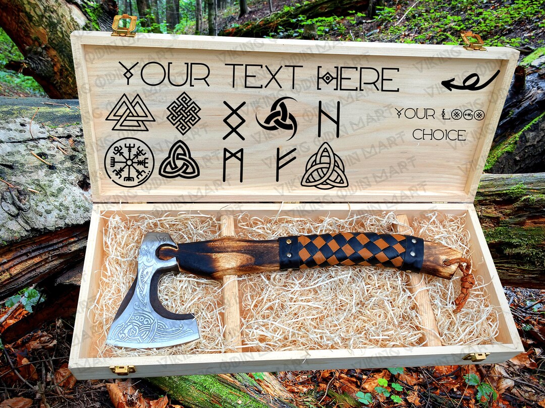 Valhalla Viking Axe With Personalized Engraved Wooden Box – Custom Gift ...