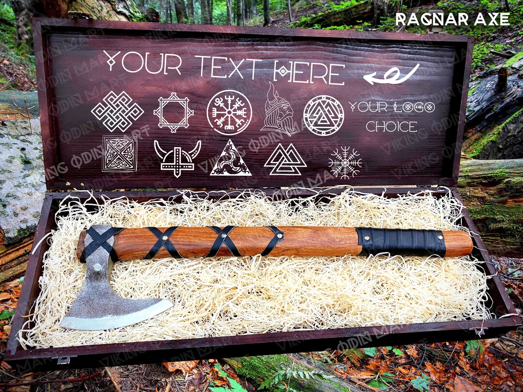 Ragnar Viking Axe With Personalized Wooden Box – Custom Hand-forged ...