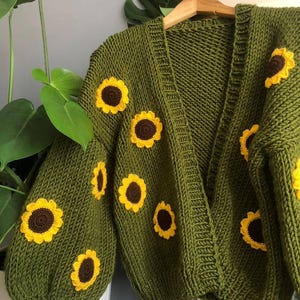 Sunflower Handmade Cardigan for Women, Valentine's Day Cardigan, Chunky ...