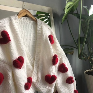 3D Red Heart Handmade Cardigan for Women, Valentine's Day Cardigan ...