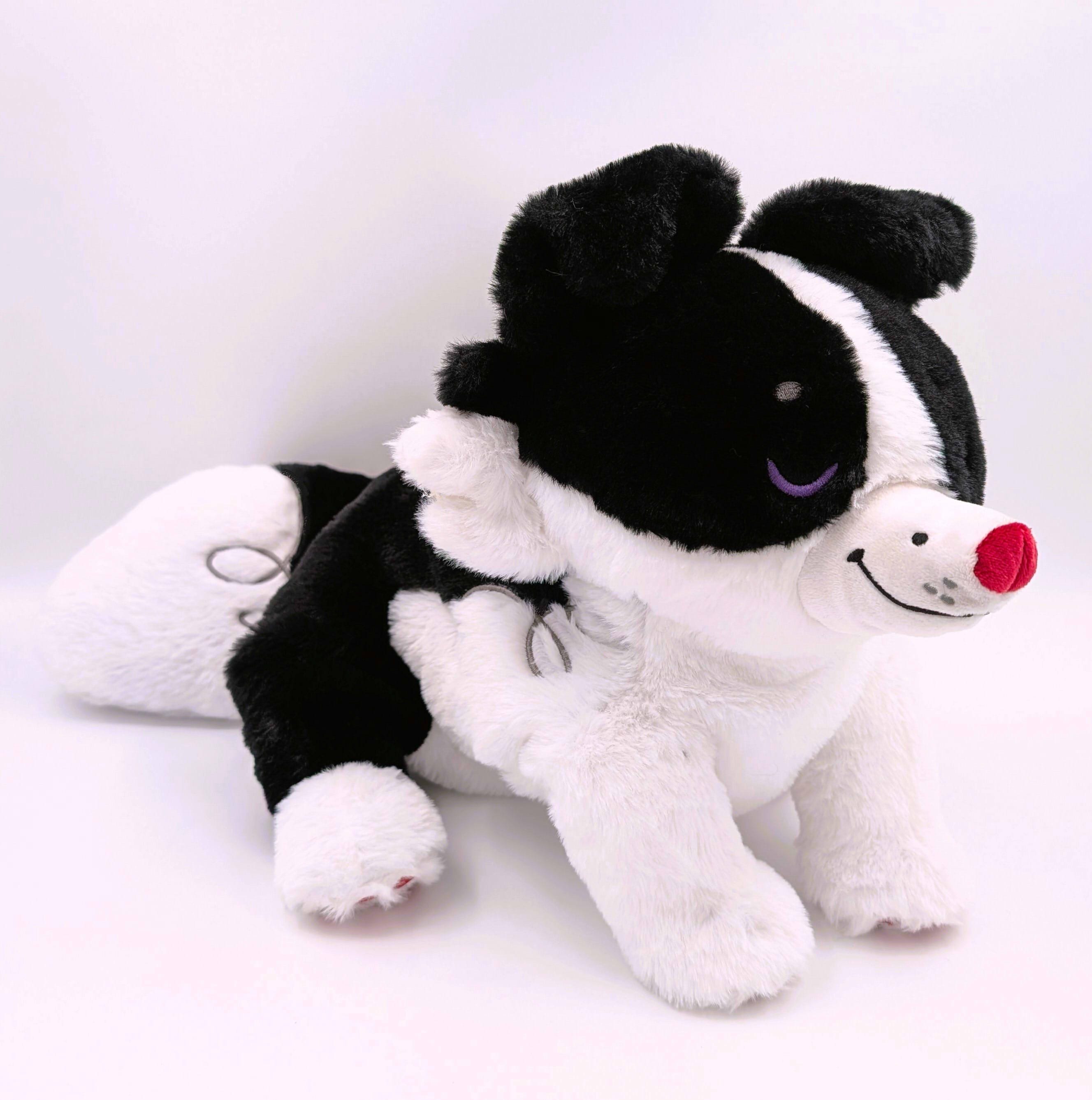 Weighted Black & White Border Collie Plush: Sunny Pup Cuddle Pillow for ...