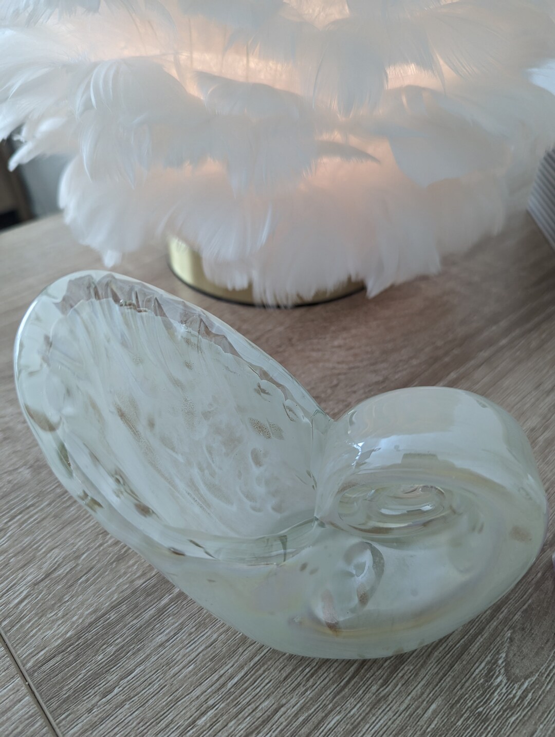 Art Glass Murano Style Shell Nautilus Paperweight Iridescent Pearl Vase ...