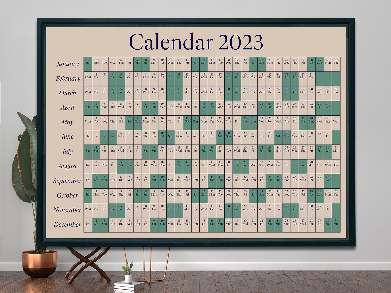 2023 Yearly Calendar Fully Complete Tan, Green, Blue, Blank Planner ...