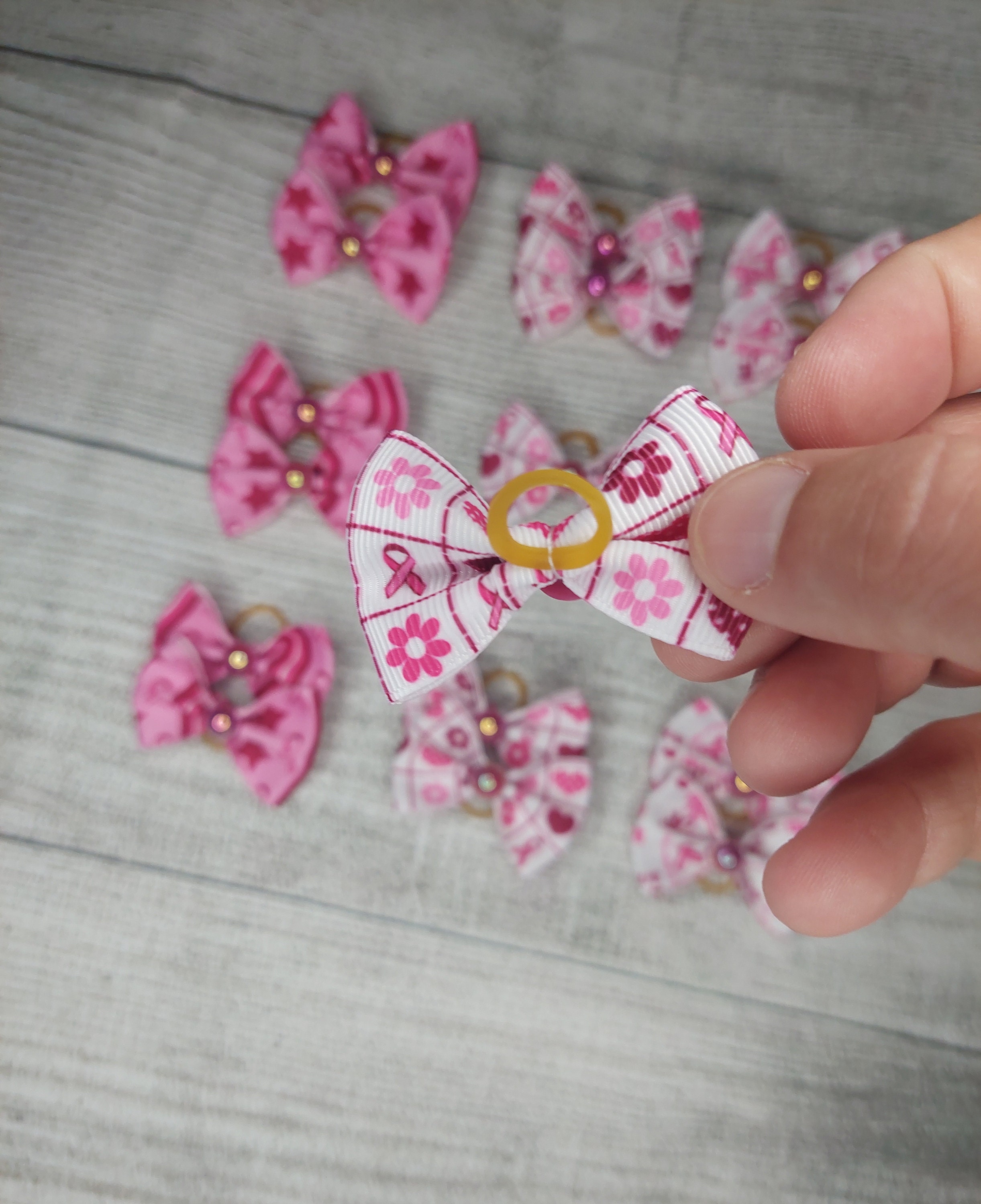 48 Dog Grooming Bows, Breast Cancer Awareness, Wholesale Pack, Top Knot ...