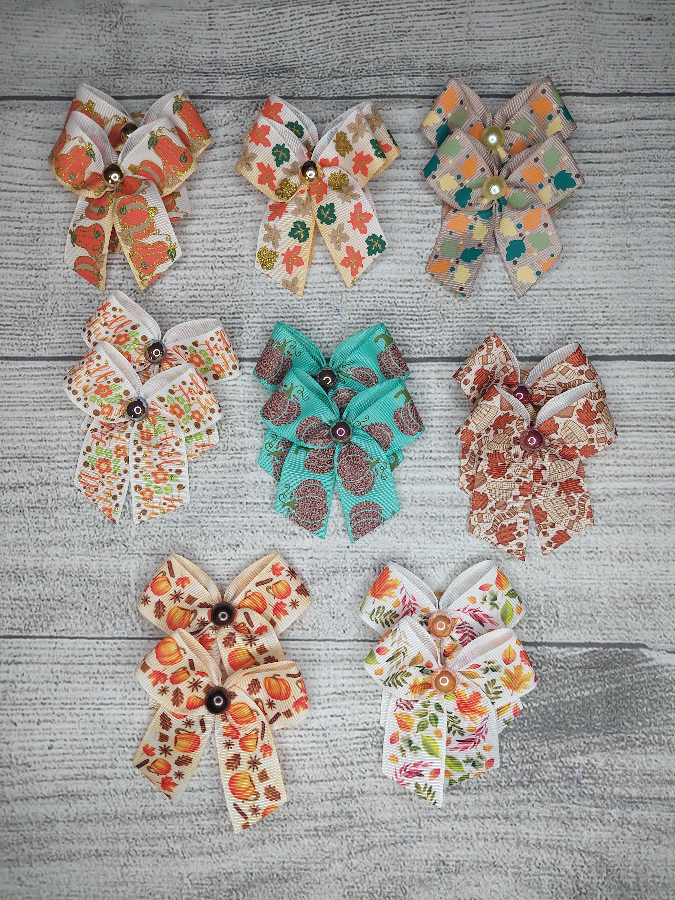 48 (24 Pair) Dog Grooming Bows, Fall Prints, Wholesale Pack, Top Knot ...