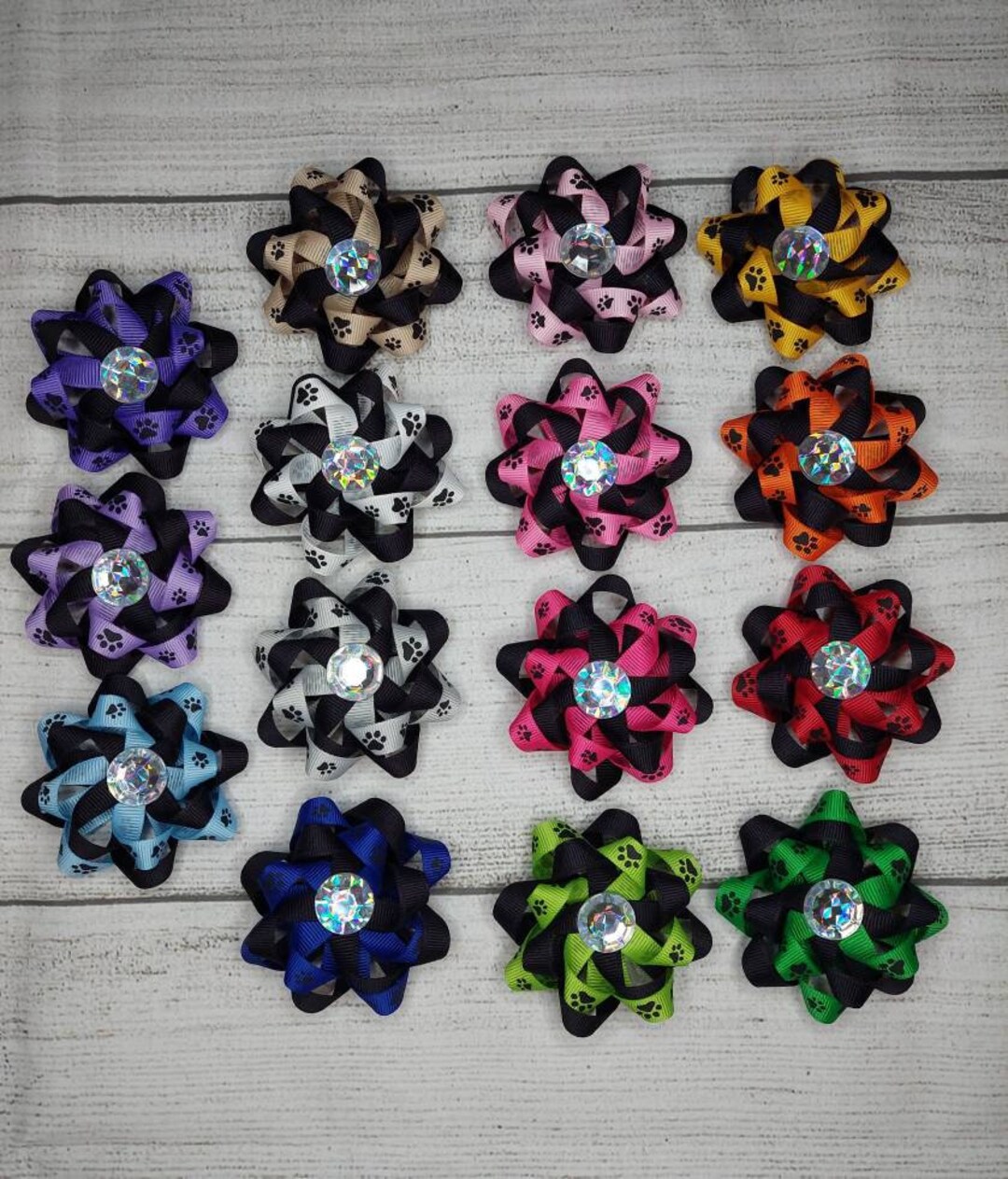 15 Loopy Ribbon Bows, Dog Grooming Collar Bows or Hair Bows, Paw Print, Wholesale Pack - Etsy