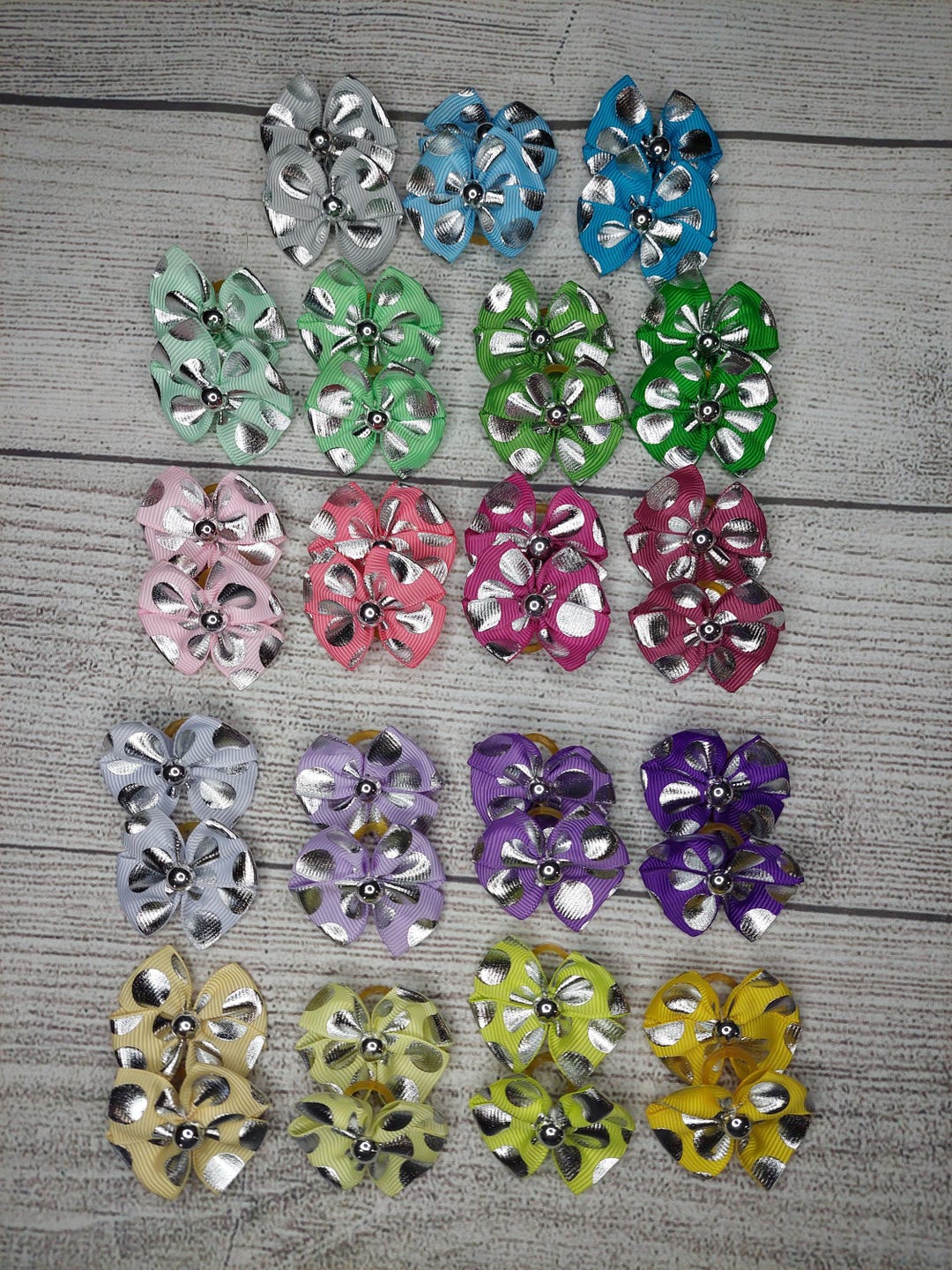 48 Paired Round Dog Grooming Bow Rounds, Topknot Bows, Wholesale Pack ...