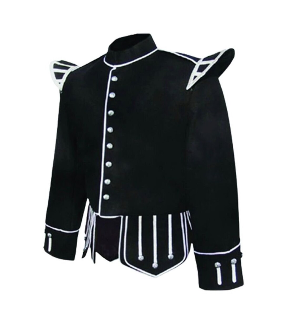 Mens Scottish Handmade Black Doublet Piper Kilt Jacket marching Band ...