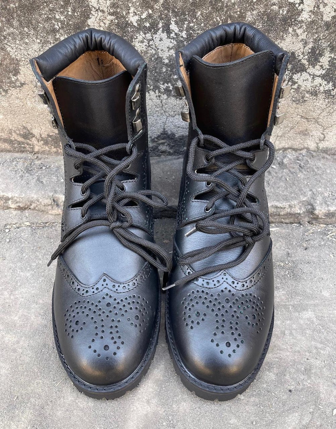 Scottish Handmade Black Ghillie Brogue Kilt Boots Rubber Sole Kilt Boots Real Leather Boots - Etsy