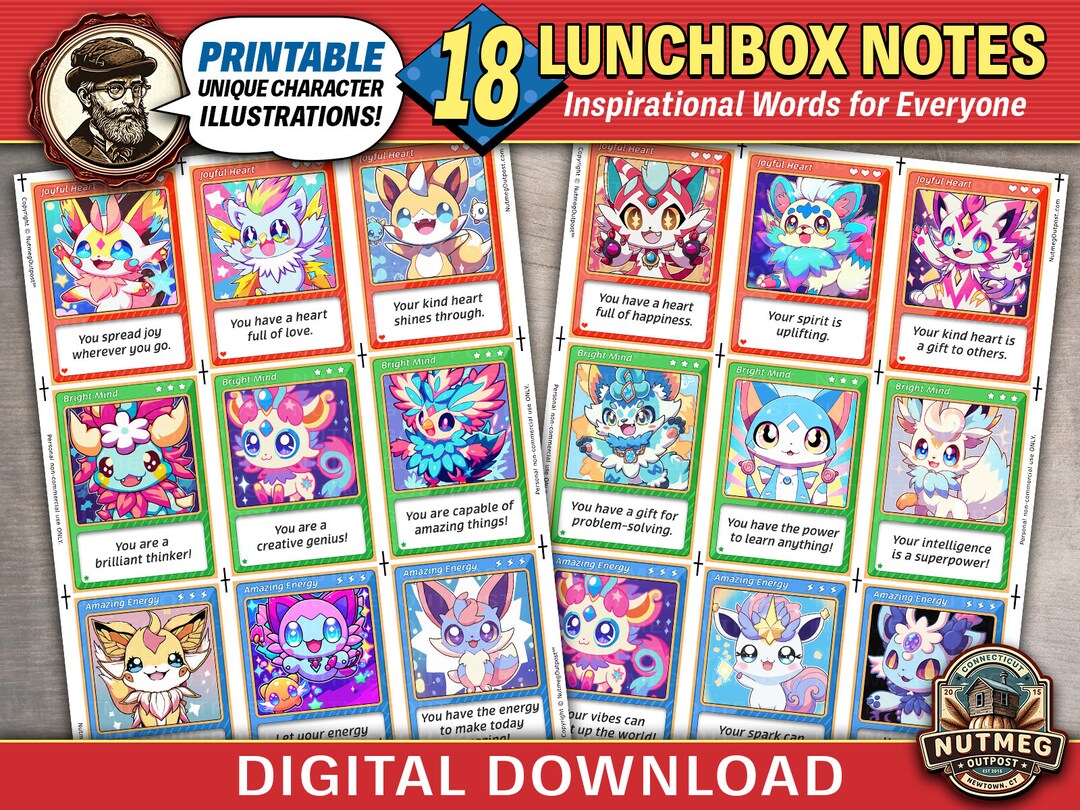 Printable Lunchbox Notes - Cute Anime Animals | Fun Fantasy Creatures ...